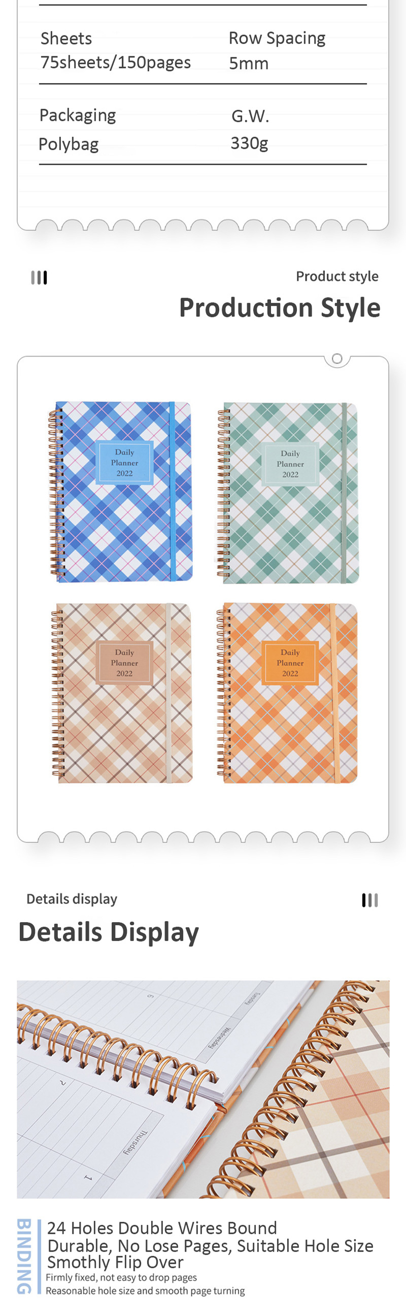 A5 Color Print Hardcover Gold Wire-O Binding White Offset Print - Full ...