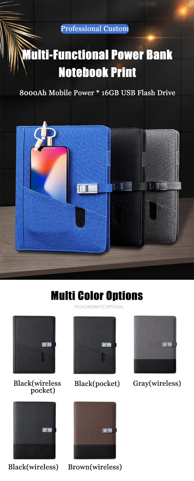 Power Bank Notebook With USB Flash Drive Custom Services - Full Color Print