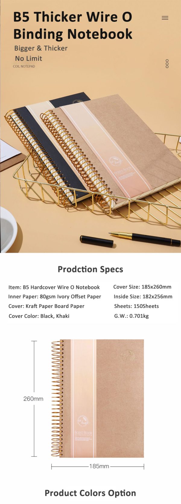 Spiral Binding Gold Wire Paper Belt Notebook Custom Printable - Full ...