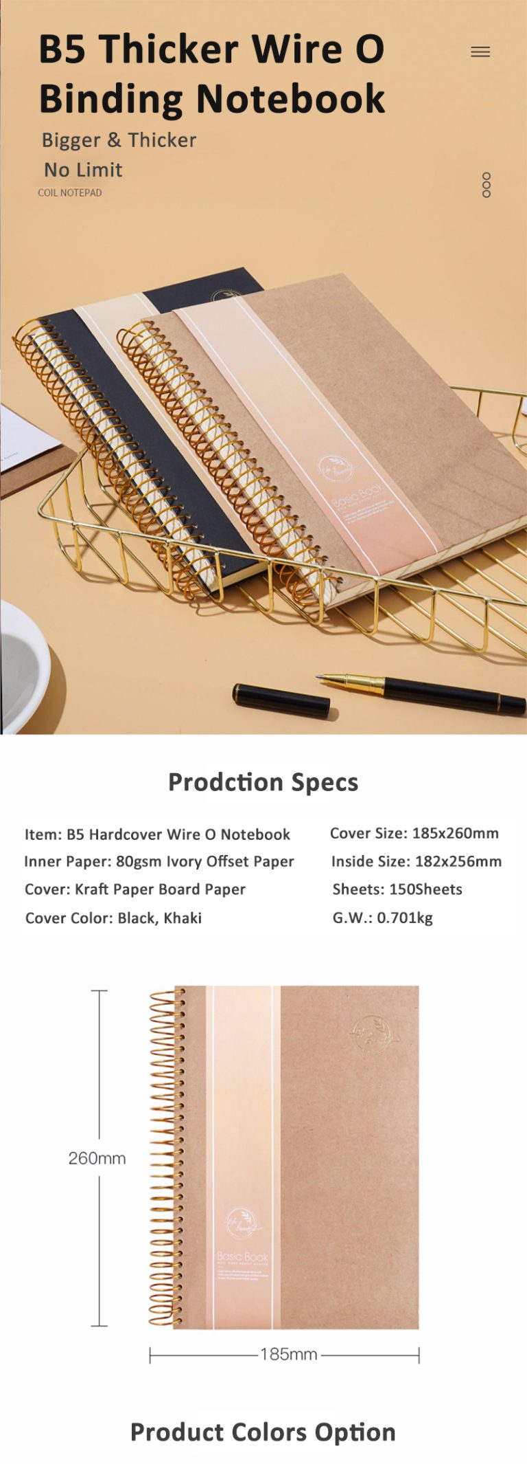 Spiral Binding Gold Wire Paper Belt Notebook Custom Printable - Full ...