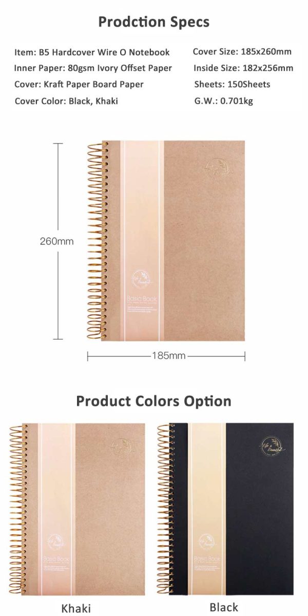 Spiral Binding Gold Wire Paper Belt Notebook Custom Printable - Full ...