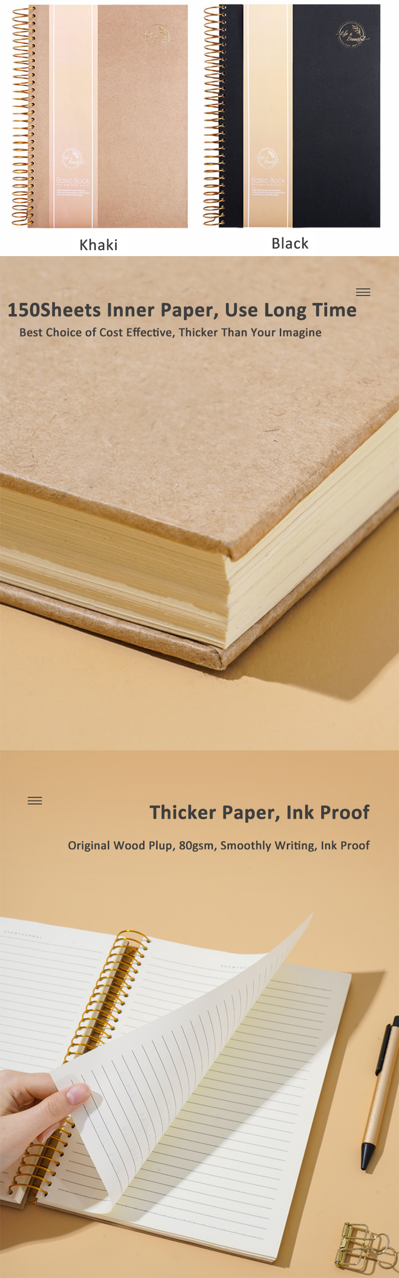 Spiral Binding Gold Wire Paper Belt Notebook Custom Printable - Full ...