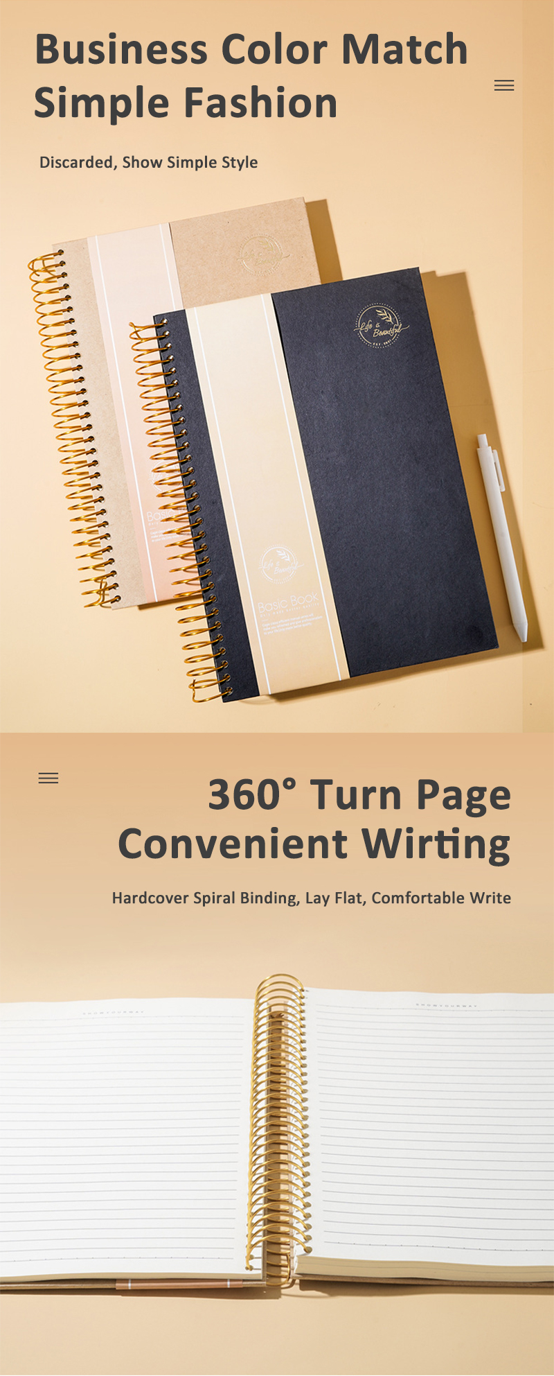 Spiral Binding Gold Wire Paper Belt Notebook Custom Printable - Full ...