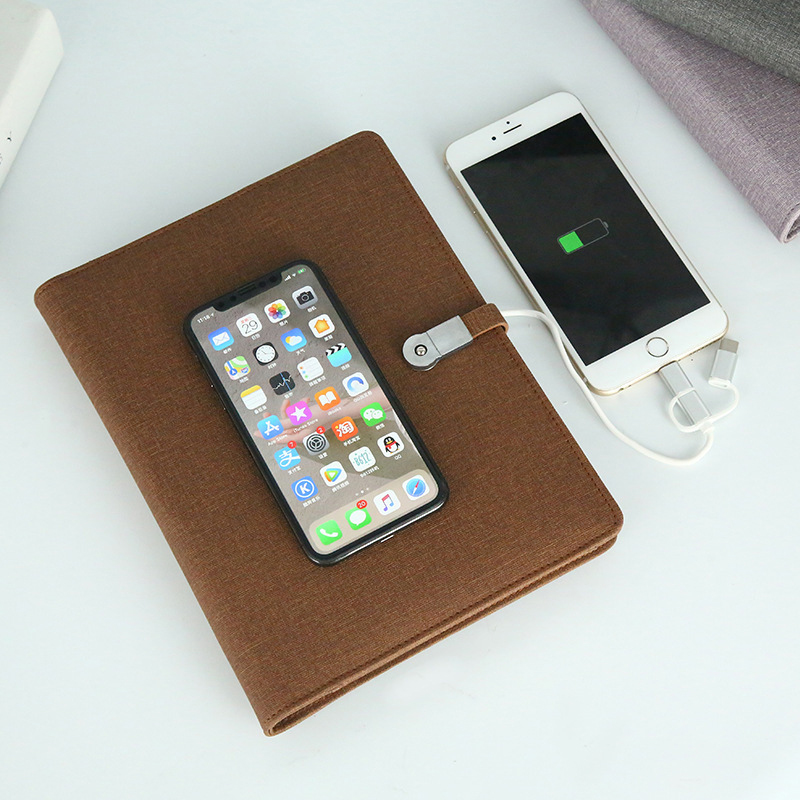 Pink Leather Wireless Charging Powerbank Output Notebook Custom ...