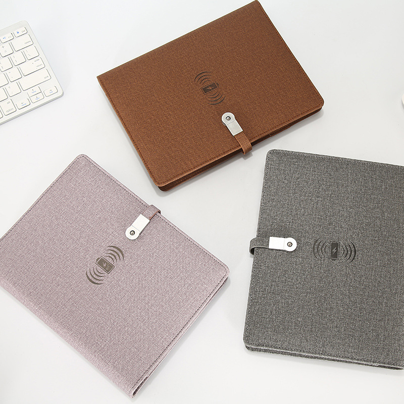 Pink Leather Wireless Charging Powerbank Output Notebook Custom ...