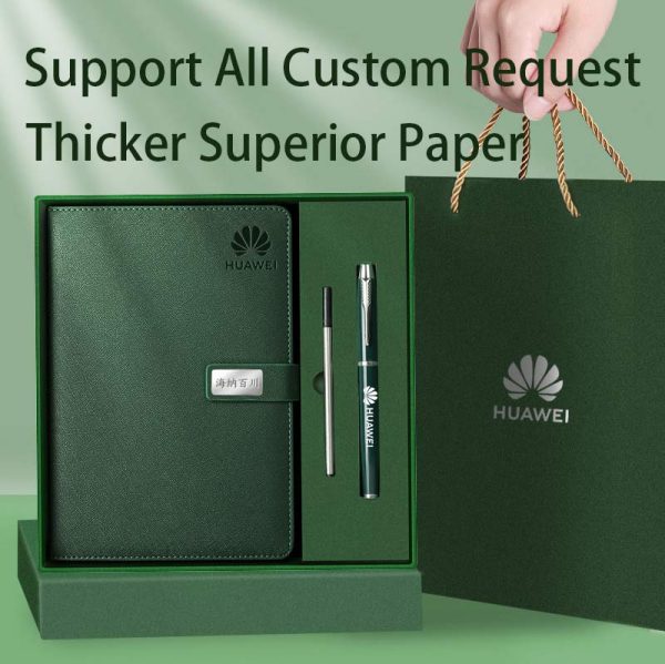 Green Leather Hardcover Notebook Paper Box Sets Customized Logo - Full ...