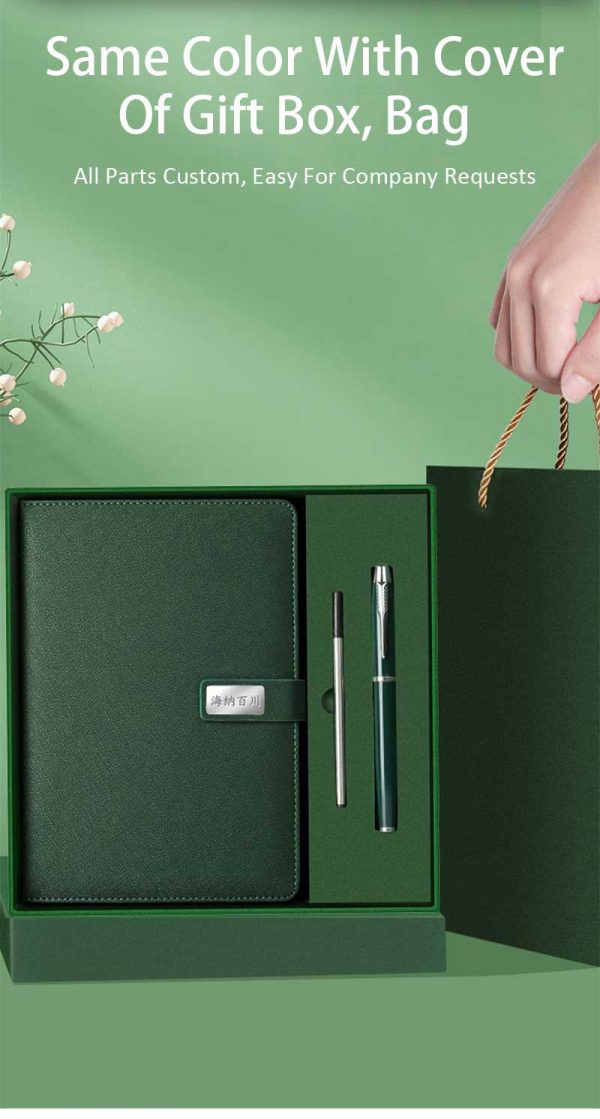 Green Leather Hardcover Notebook Paper Box Sets Customized Logo - Full ...